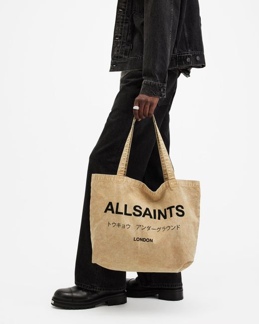 AllSaints Underground Acid Wash Logo Tote Bag in Natural for Men | Lyst ...