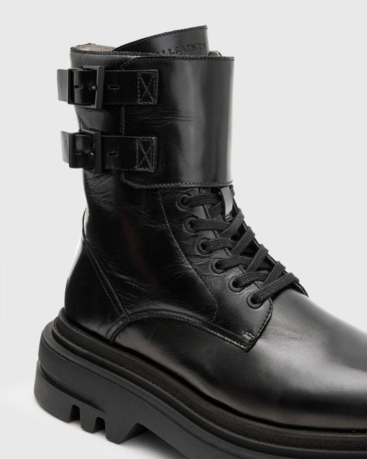 AllSaints Zoe Lace Up Chunky Leather Boots in Black | Lyst