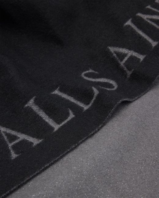 AllSaints Saints Border Logo Wool Ruana Scarf in Black | Lyst
