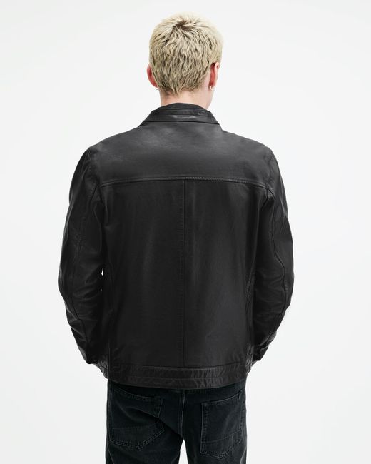 AllSaints Jade Tab Collar Leather Jacket in Black for Men | Lyst
