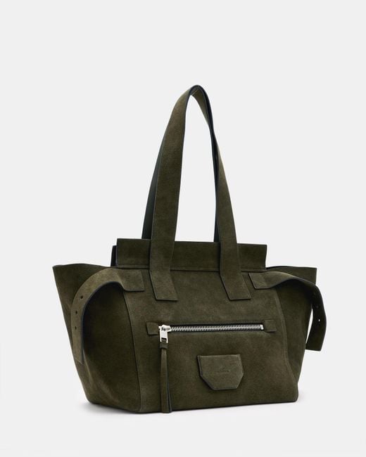 AllSaints Perez Suede Shoulder Tote Bag in Green | Lyst
