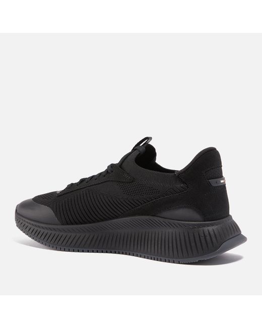 BOSS Boss Jonah Runn Mesh And Faux Leather Trainers in Black for Men | Lyst