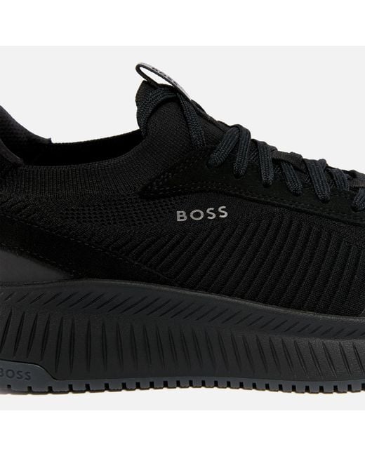 BOSS Boss Jonah Runn Mesh And Faux Leather Trainers in Black for Men | Lyst
