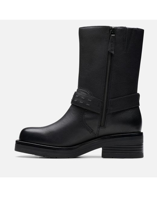 Clarks Rebelle Up Leather Biker Boots in Black | Lyst