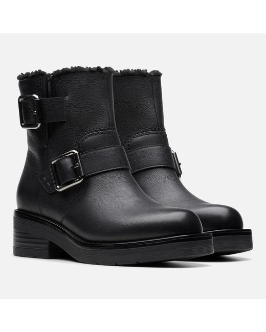 Clarks Rebelle Buckle Leather Biker Boots in Black | Lyst