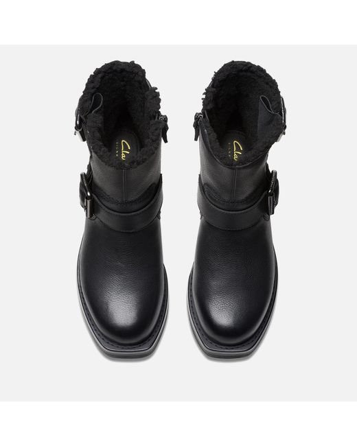 Clarks Rebelle Buckle Leather Biker Boots in Black | Lyst