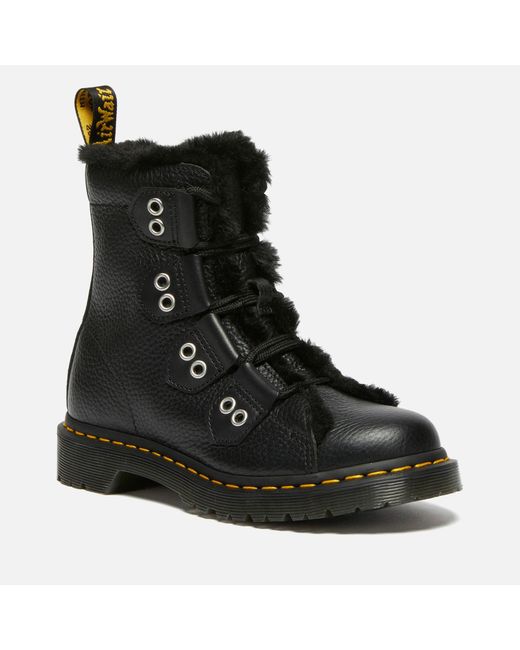 Dr. Martens 1460 Faux Fur Lined Leather Lace Up Boots in Black | Lyst ...