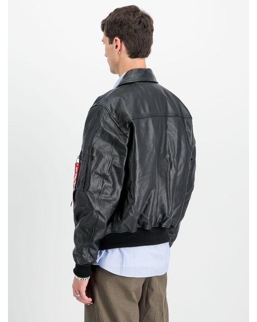 Alpha Industries Cwu 45/p Leather Bomber Jacket (heritage) in Black | Lyst