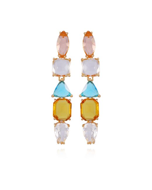Guess Goldtone Multi-colored Stone Linear Drop Earrings | Lyst