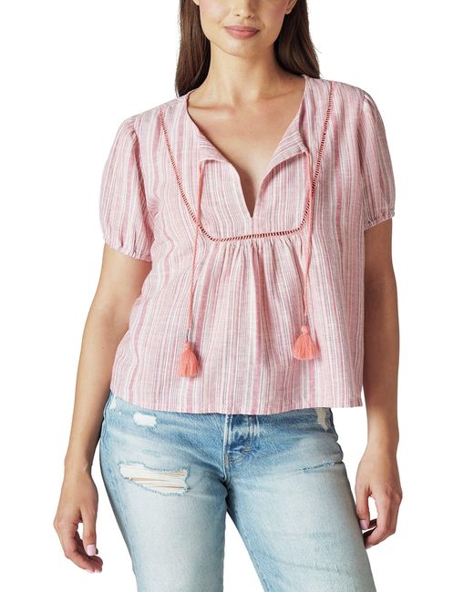 Lucky Brand Open Neck Embroidered Peasant Blouse Lyst