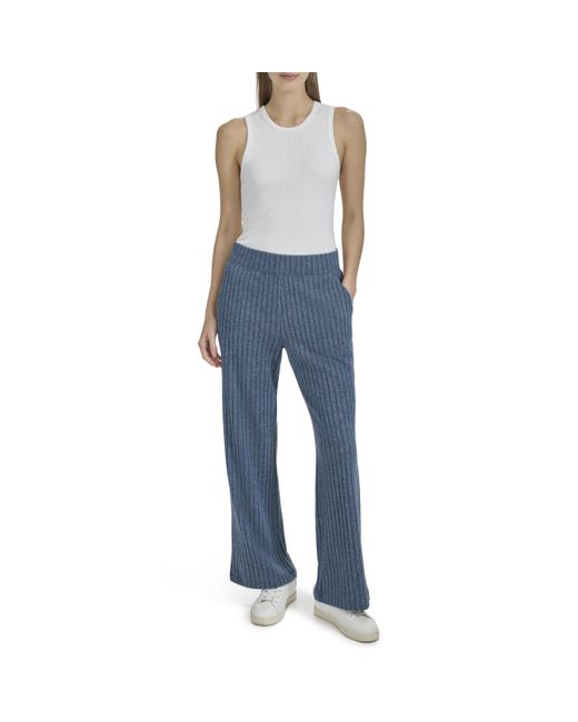 Andrew Marc Pull On Wide Leg Ribbed Pants in Blue | Lyst