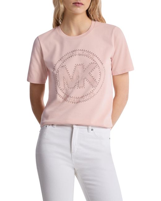 Michael Kors Rhinestud Mk Logo T-shirt | Lyst