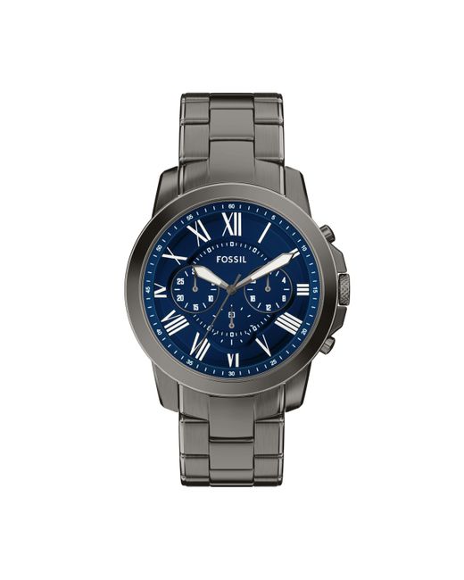 Fossil Grant Chronograph Gunmetal Stainless Steel Watch in Blue for Men ...