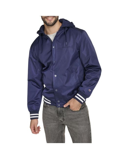 Champion Lightweight Varsity Jacket With Jersey Hood in Blue for Men | Lyst