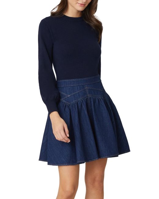 Shoshanna Denim Knit Combo Matilda Dress in Blue | Lyst
