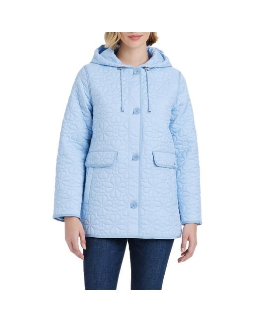 Kate Spade Midweight Hooded A-line Quilted Jacket in Blue | Lyst