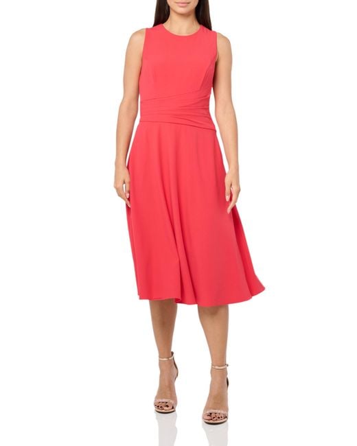 Eliza J Sleeveless Boat Neck Crepe Fit & Flare Dress in Red | Lyst