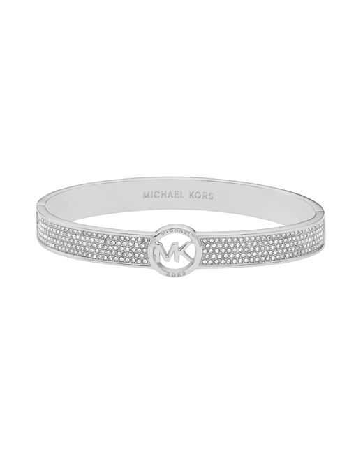 Michael Kors Brass And Pavé Crystal Mk Logo Bangle Bracelet For in ...