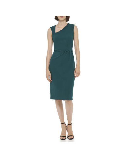 DKNY Sleeveless Asymmetric Neck Scuba Crepe Dress in Green | Lyst