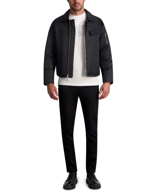 Karl Lagerfeld Paris Chest Pocket Exposed Zipper Puffer Jacket in Black ...