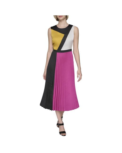 Karl Lagerfeld Paris Colorblock Satin Sleeveless Midi Dress in Purple ...