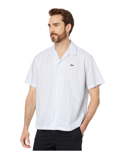 Lacoste Short Sleeve Relaxed Fit Monogram Woven Shirt in Blue for Men ...