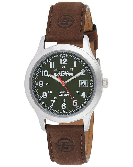 Timex T40051 Expedition Metal Field Brown/olive Leather Strap Watch for ...