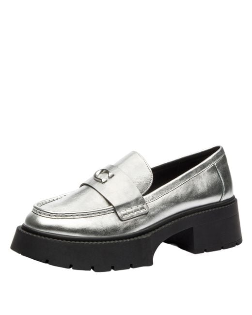 COACH Leah Platform Metallic Leather Loafer in Black | Lyst