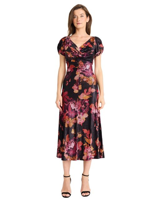 Maggy London V-neck Pleated Fabric - Puff Cap Sleeves - Empire Waist ...