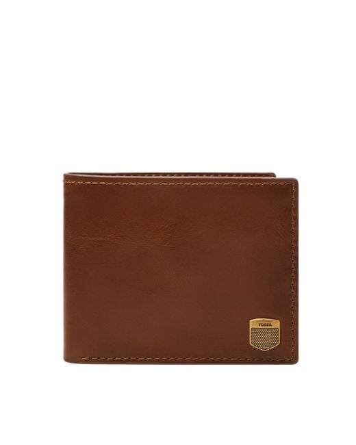 Fossil Logo Crest Bifold Flip Id Wallet in Brown for Men | Lyst