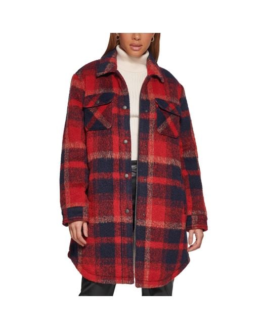 Levis Wool Blend Sherpa Lined Long Shacket In Red Lyst