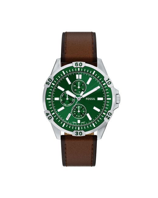 Fossil Garrett Multifunction Brown Leather Watch in Green for Men | Lyst
