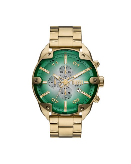 DIESEL Spiked Chronograph Gold-tone Stainless Steel Watch in Green for ...
