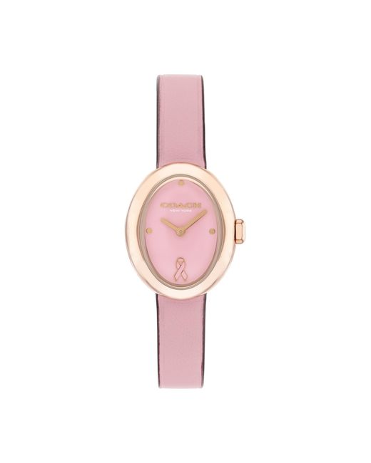COACH Sammy Pink Dial Watch With Leather Strap | Lyst