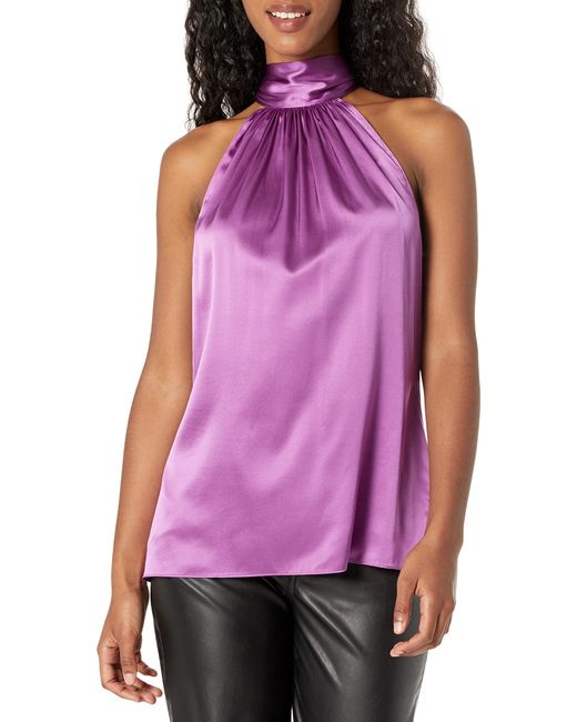 Ramy Brook Womens High Neck Satin Lori Top Blouse In Purple Lyst