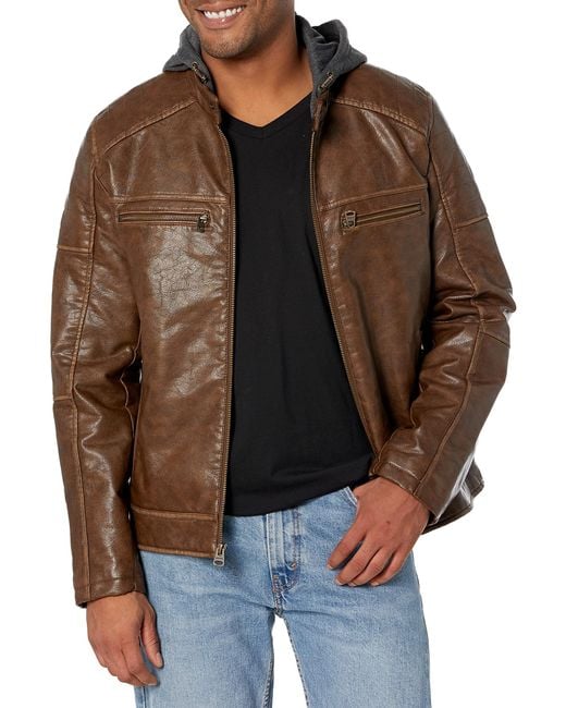 Levi's Faux Leather Hooded Racer Jacket in Brown for Men | Lyst