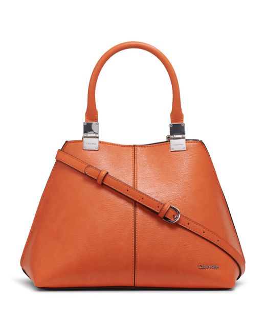 Calvin Klein Granite Convertible Satchel in Orange | Lyst