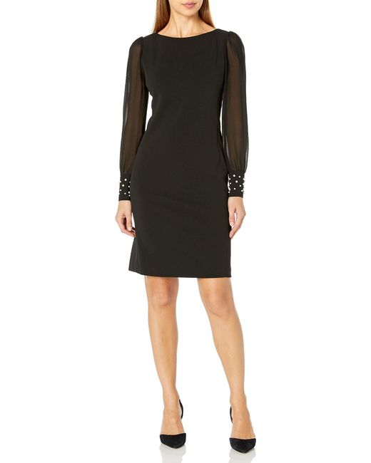 Karl Lagerfeld Paris Solid Sheer Sleeve Sheath Dress in Black | Lyst