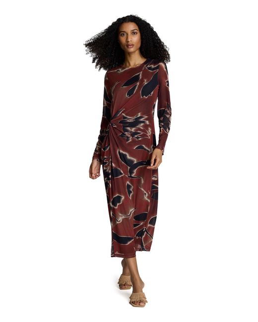 Kenneth Cole Sportswear Knot Front Long Sleeve Maxi Orange in Red | Lyst