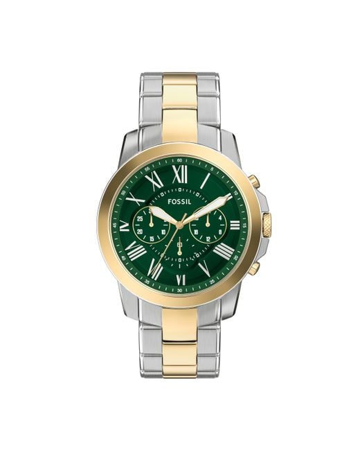 Fossil Grant Chronograph Two-tone Stainless Steel Watch in Green for Men | Lyst