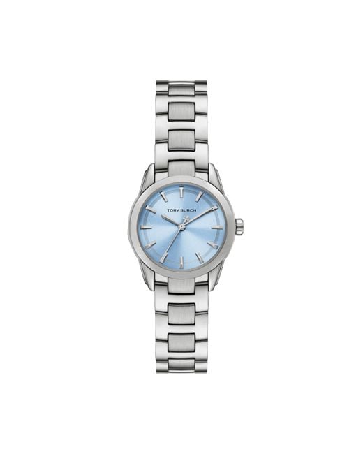 Tory Burch Small Miller Silver-tone Stainless Steel Watch in Blue | Lyst