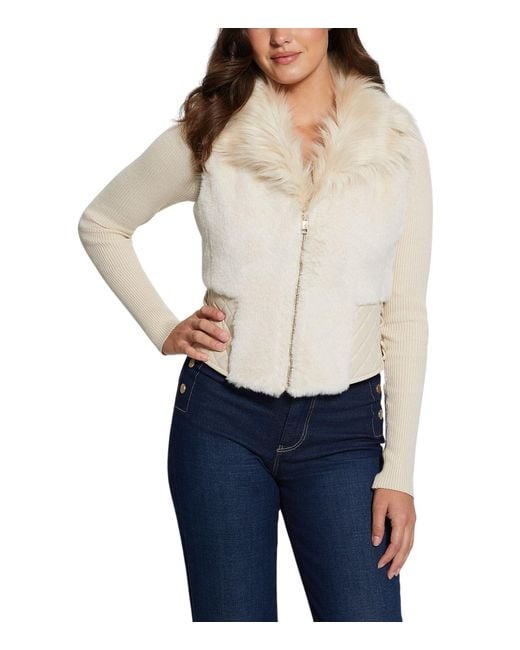 Guess Sleeveless Emma Fur Vest in Blue | Lyst