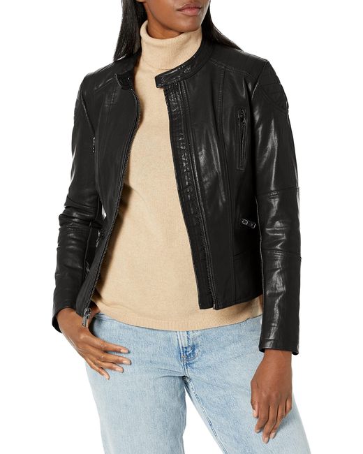Kenneth Cole Classic Short Moto Faux Leather Jacket in Black | Lyst