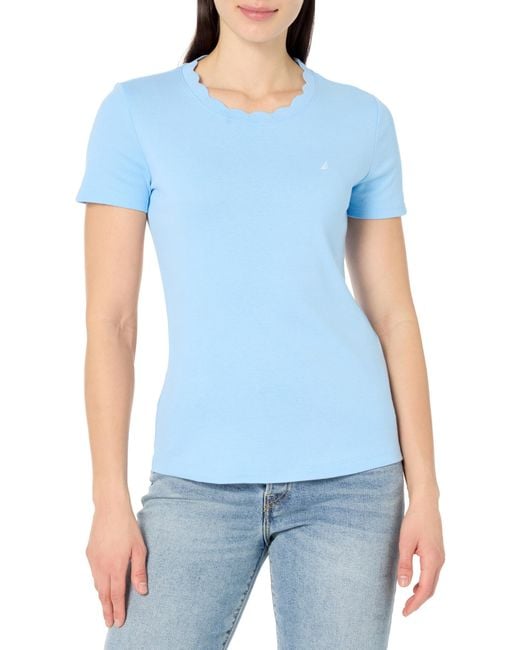Nautica Solid Short Sleeve Crew Neckline T Shirt In Blue Lyst