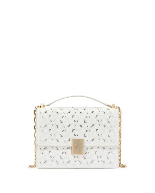 Kate Spade Deco Eyelet Leather Chain Shoulder in White | Lyst
