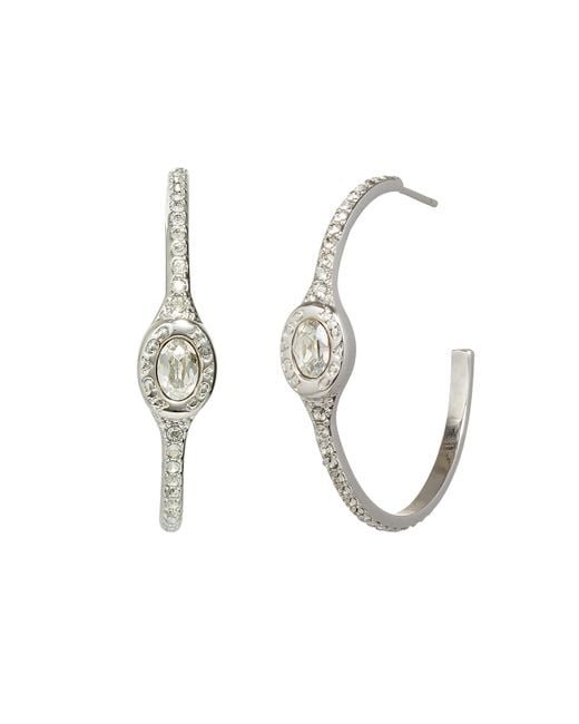 COACH Signature Logo Pave Hoop Earrings in Metallic | Lyst