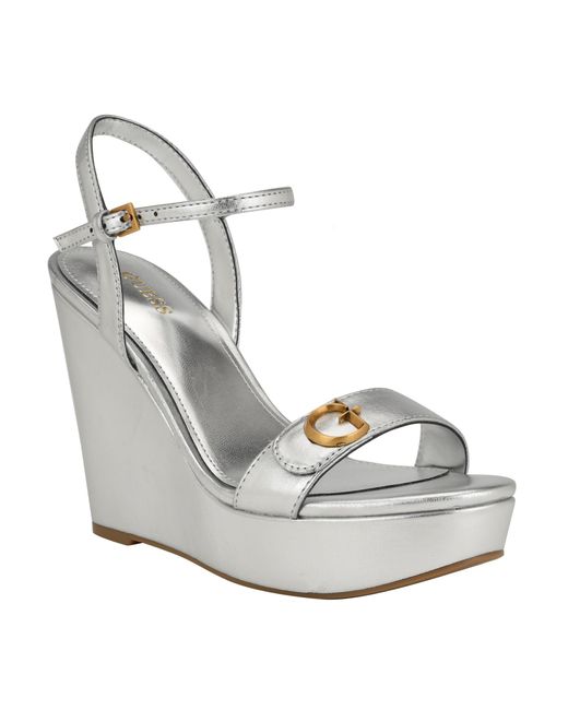 Guess Himifia Wedge Sandal in Metallic | Lyst