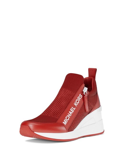 Michael Kors Willis Wedge Trainer in Red | Lyst UK