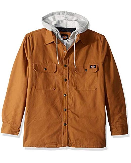 Dickies Canvas Relaxed Fit Hooded Duck Quilted Shirt Jacket In Brown