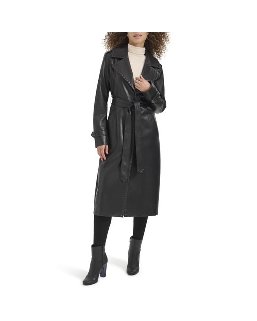 Kenneth Cole Faux Leather Belted Duster With Whip Stitch Detail ...